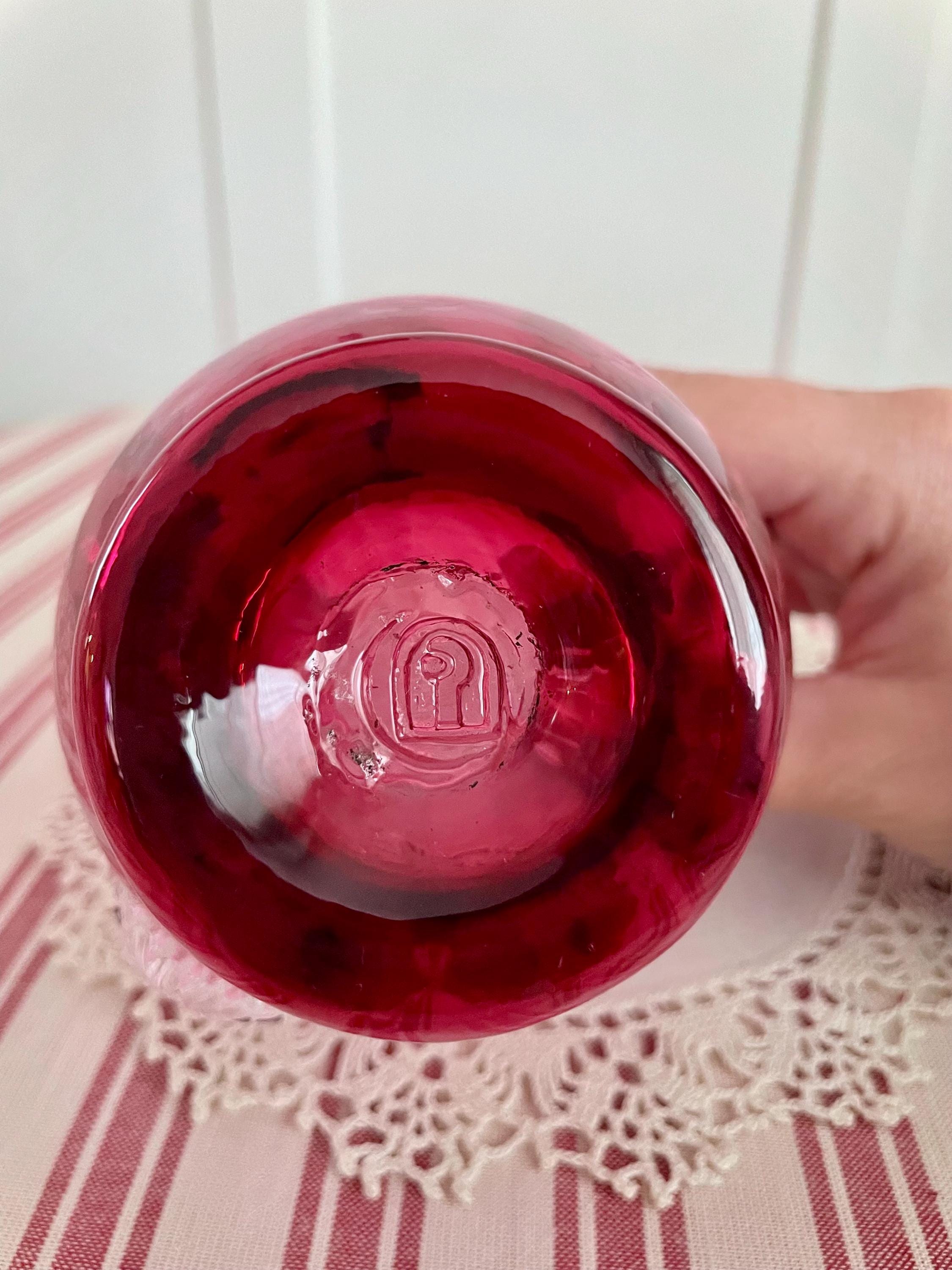 Cranberry Pilgrim Glass Pitcher With Applied Glass Handle and Ruffled ...