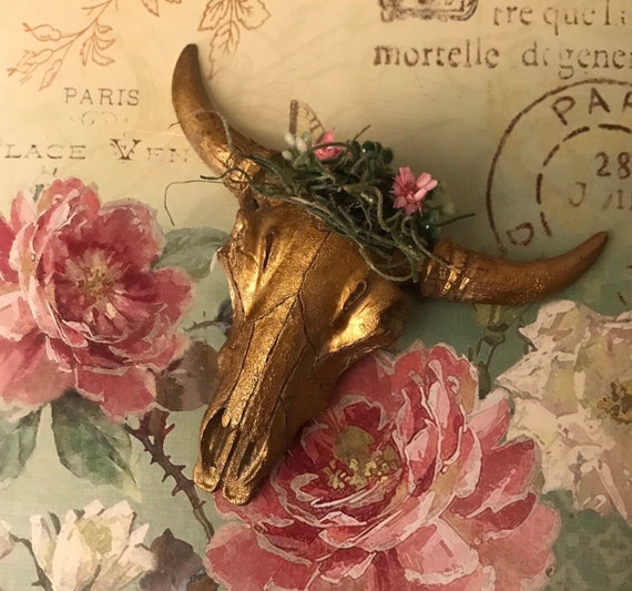 Small Gold Cow Skull Mini Cow Skull Floral Skull - Etsy