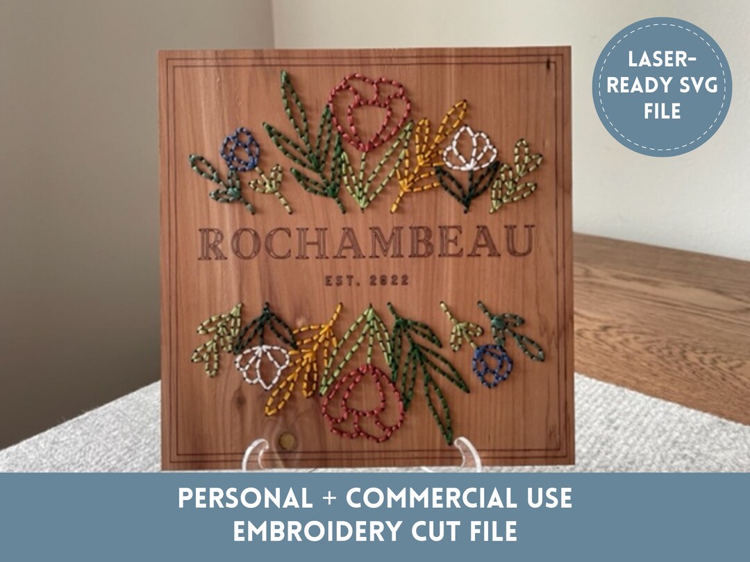Customizable SVG Embroidery Name Sign for Laser Cutting, Glowforge Cut ...