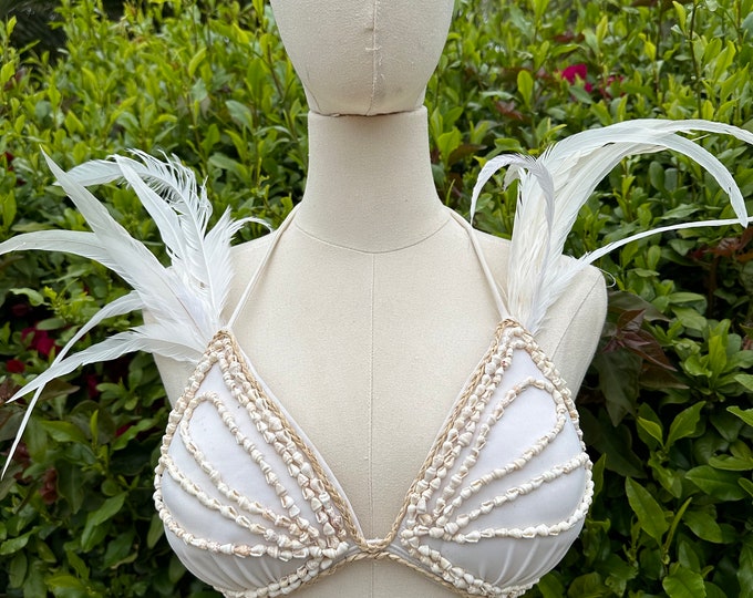 IMD Bra White Shell With Feathers - Etsy