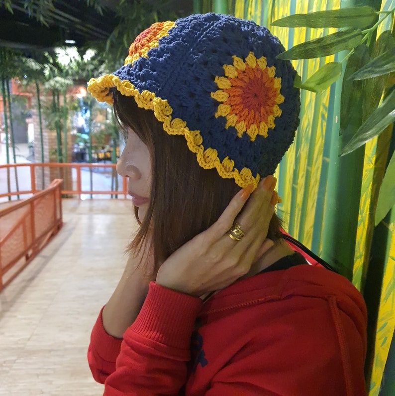 Crochet Cotton Sunflower Bucket Hat With Matching Purse. - Etsy