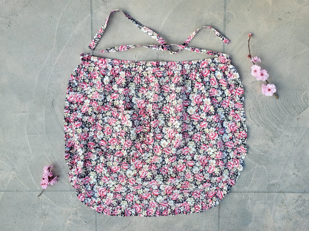 Vintage Half Apron Shabby Chic Pretty Pink Floral Cafe Apron With ...