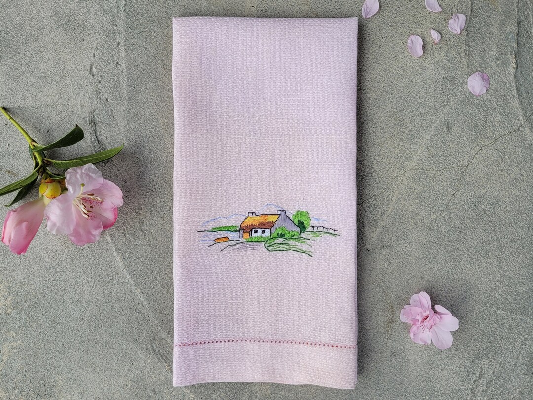 Vintage Embroidered Huckaback Linen Hand Towel, Waffle Fingertip Dish ...