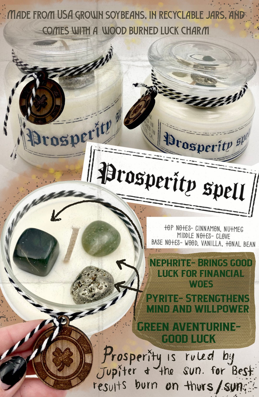 Prosperity Spell Candle- Empowered With Pyrite, Aventurine, and ...