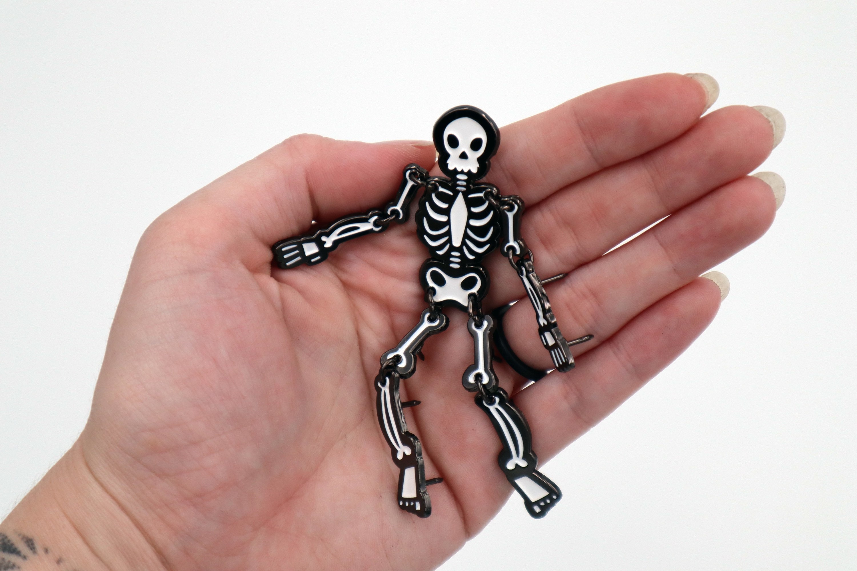 LIMITED EDITION Jointed posable skeleton enamel pin Black and | Etsy