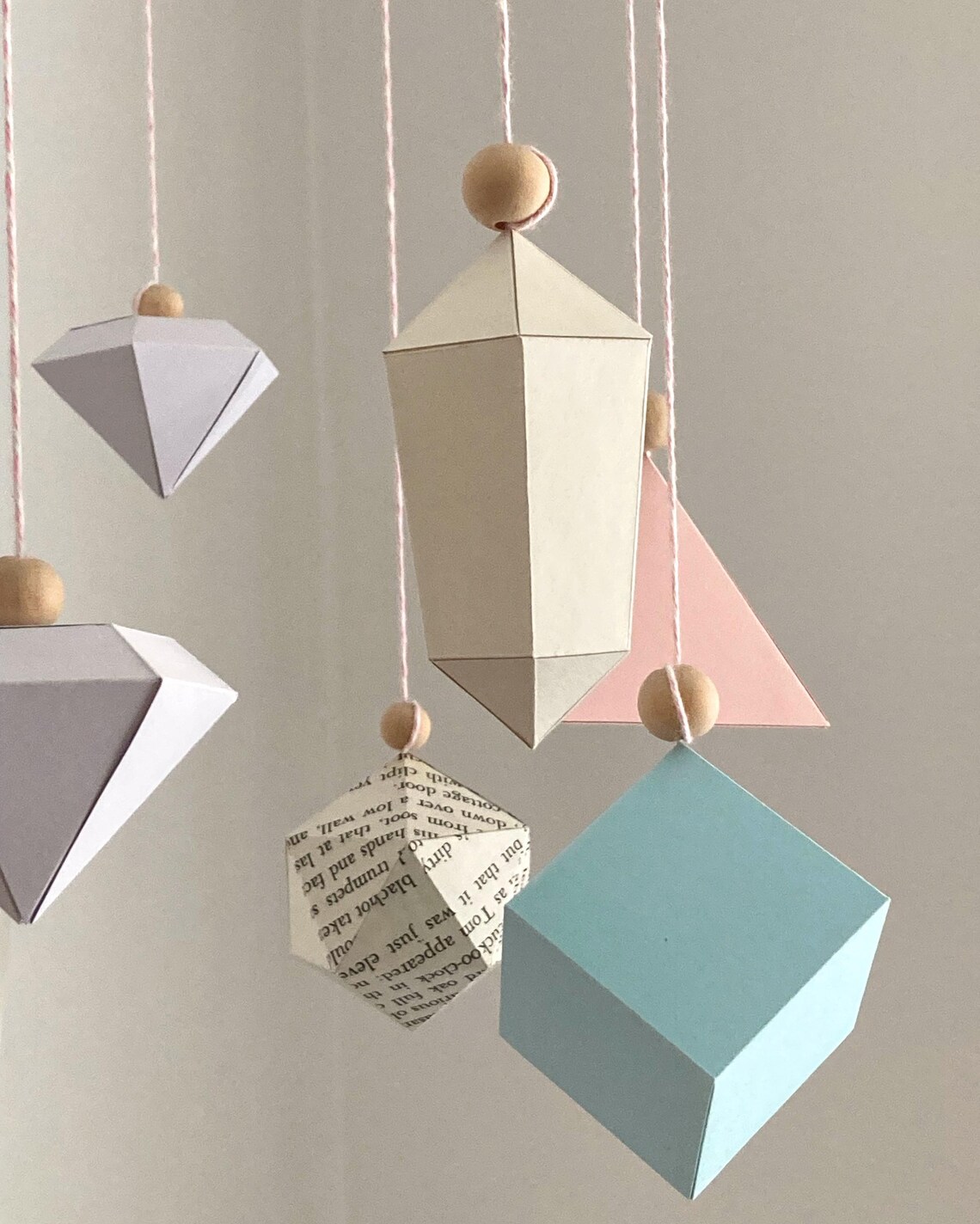 Geometric Paper Mobile: Pastels and Book Page - Etsy