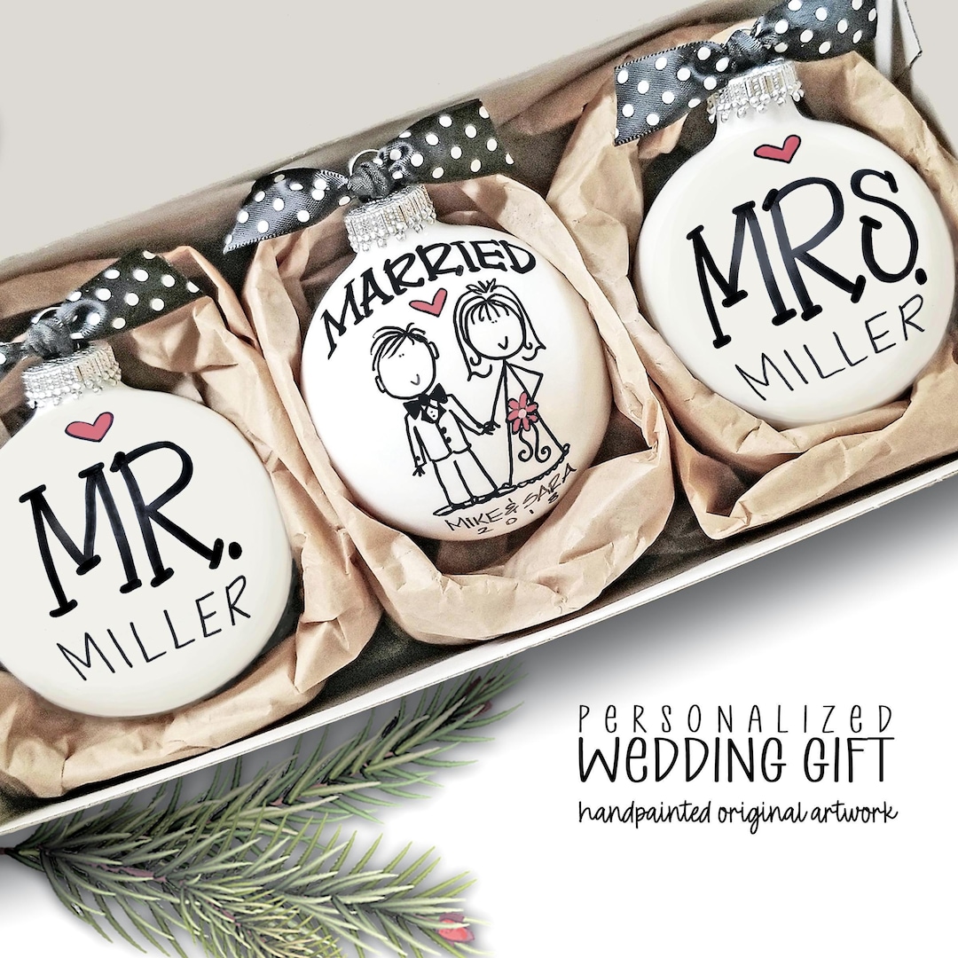 Mr Mrs Personalized Wedding Gift, Married Names Ornament Set, Newlywed ...