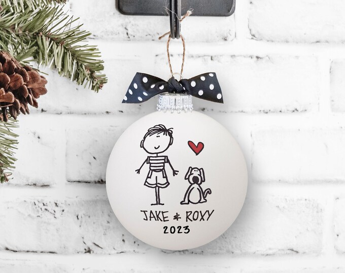 Pet Owner Gift, Boy & Dog Ornament, Hand Painted Dog Ornament, Dog Dad ...
