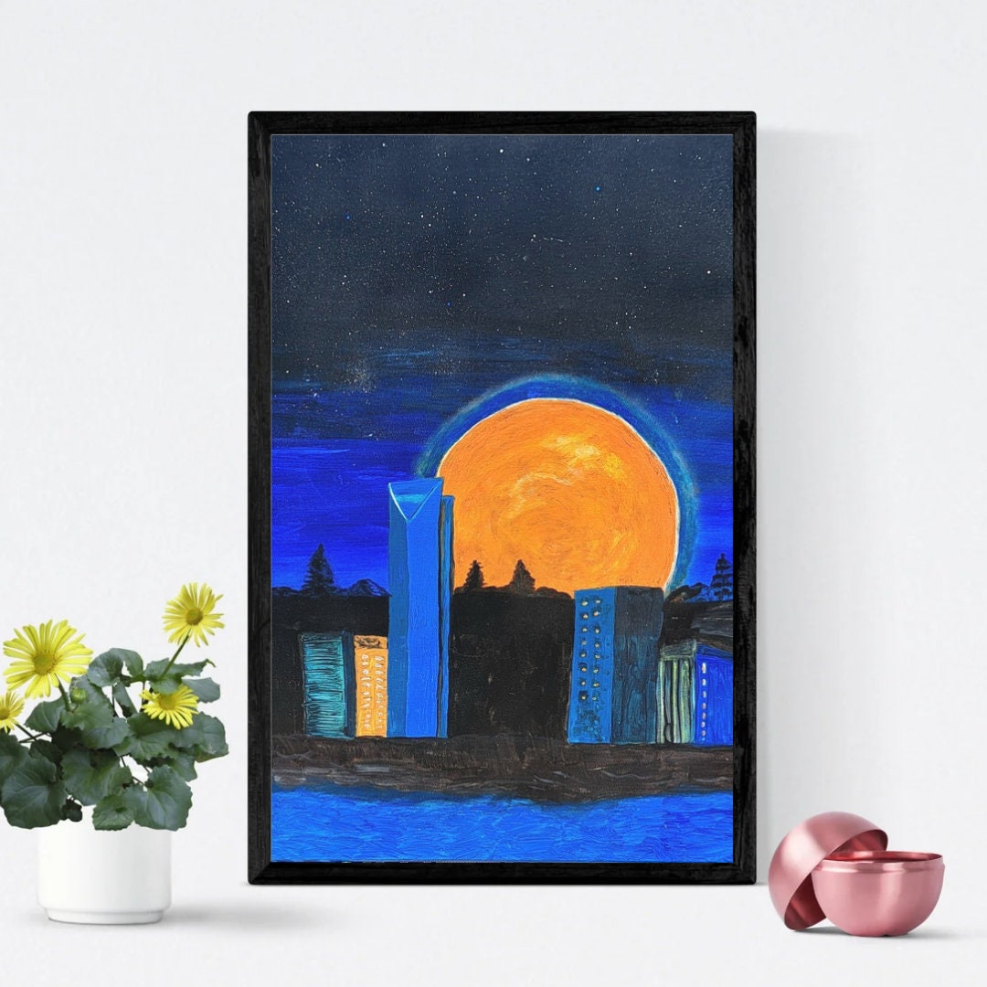 BLOOD MOON Painting on Canvas/digital Download/moon Rising Over the ...