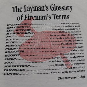 Crazy Hot Vintage 90's Layman's Glossary of Fireman's Terms T-shirt - Etsy