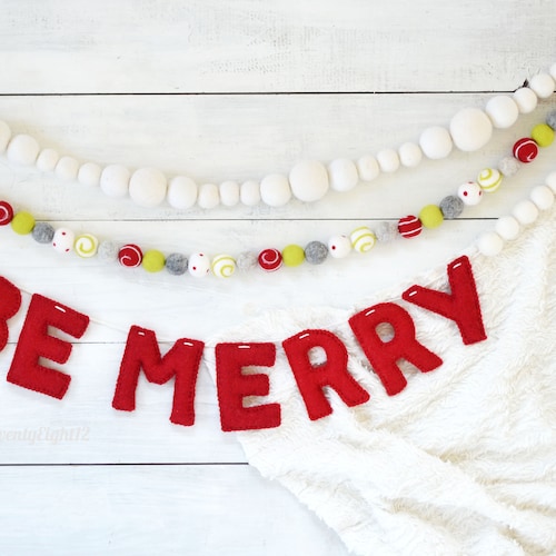 Merry and Bright Garland/ Christmas Garland/ Felt Ball - Etsy