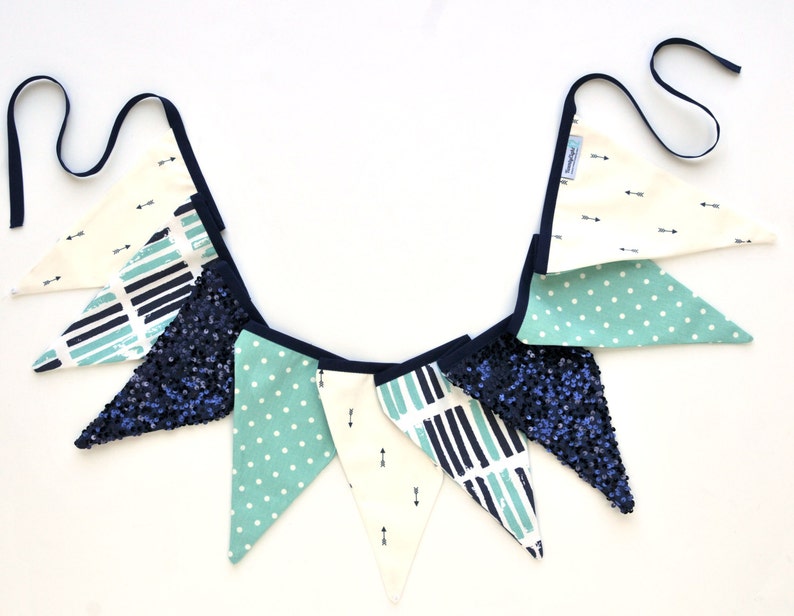 Pennant Banner Aqua and Navy Bunting Pennant Birthday - Etsy
