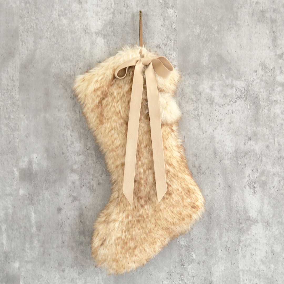 Honey Brown Faux Fur Christmas Stocking With Fur Pom Poms and Velvet ...