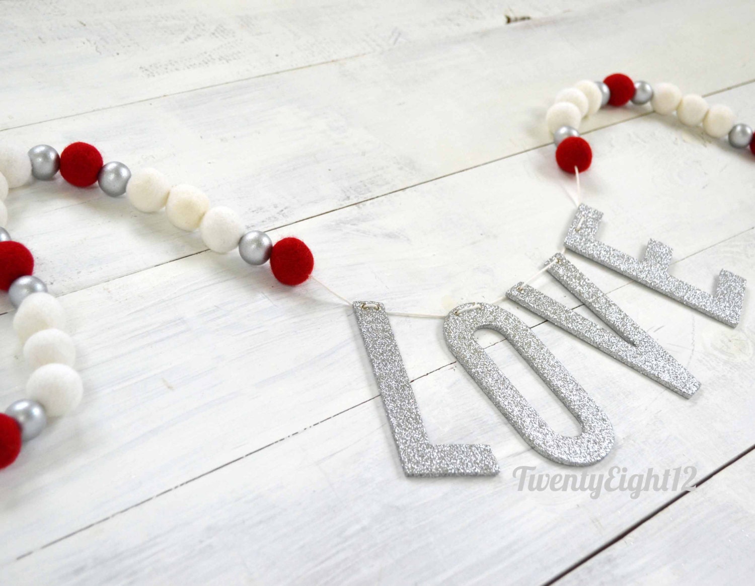 LOVE Felt Ball and Letter Garland Valentine's Day Sign | Etsy