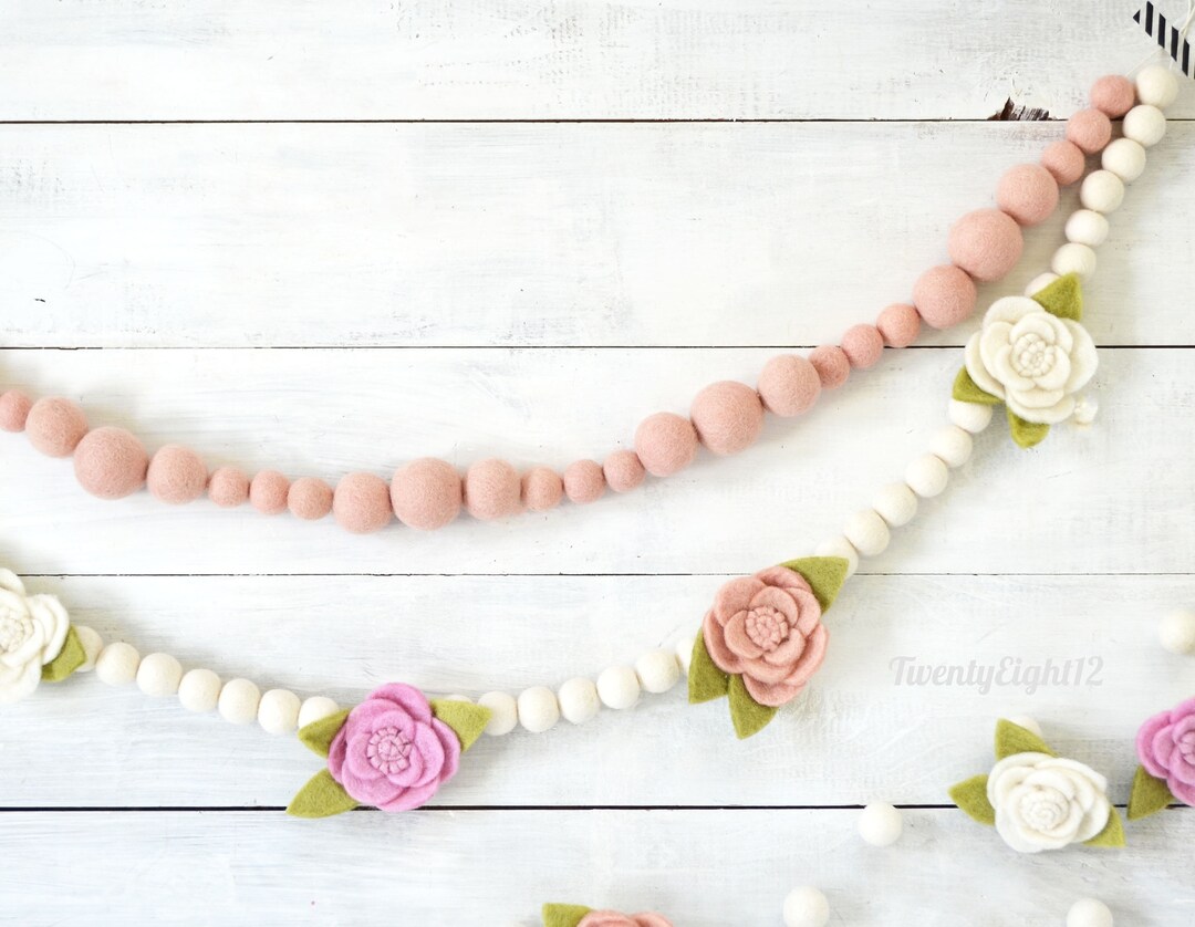 Felt Flower Garland - Felt Ball Garland, Flower Garland, Spring Garland ...