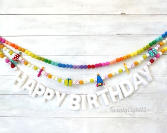 Felt Ball Garland - Birthday Garland, HAPPY BIRTHDAY Garland, Party ...