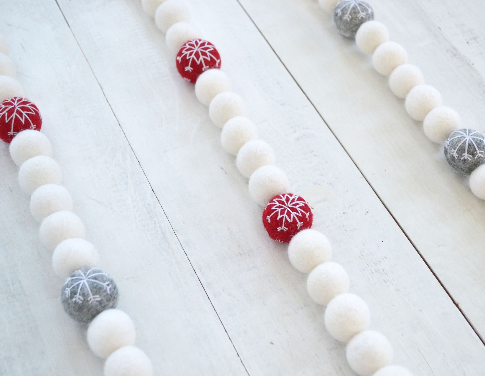 Christmas Garland Snowflake Felt Ball Garland Christmas | Etsy