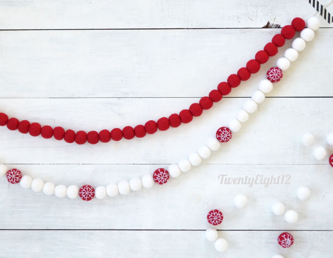 Christmas Garland Snowflake Felt Ball Garland Christmas - Etsy