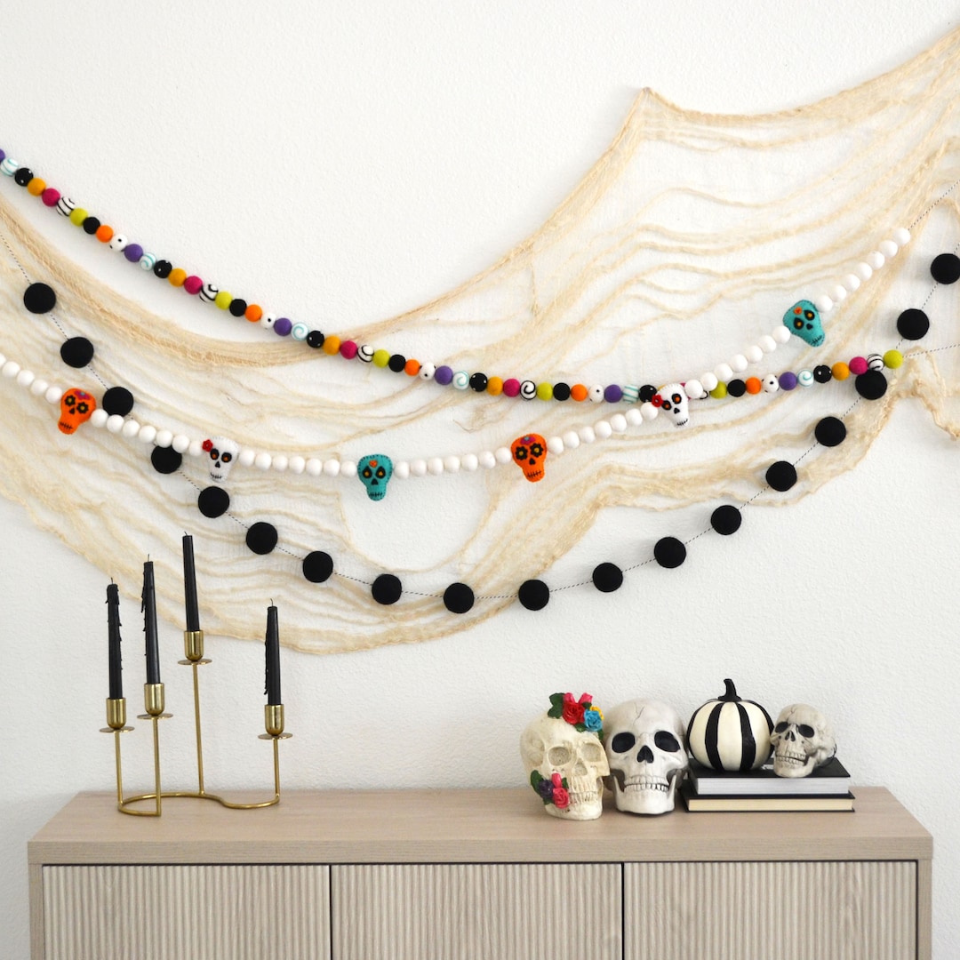 Dia De Los Muertos Felt Garland - Day of the Dead Garland, Felt Ball ...