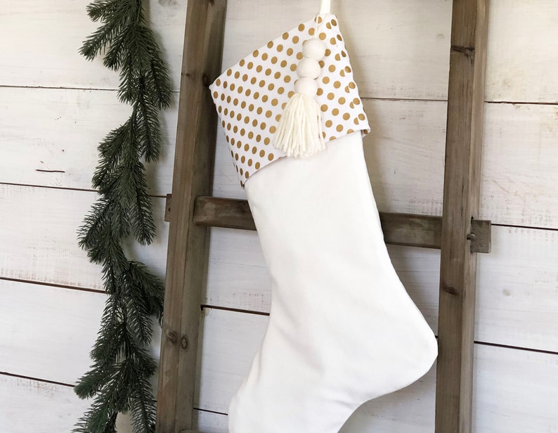 Personalized Christmas Stocking Gold Polka Dot Stocking - Etsy