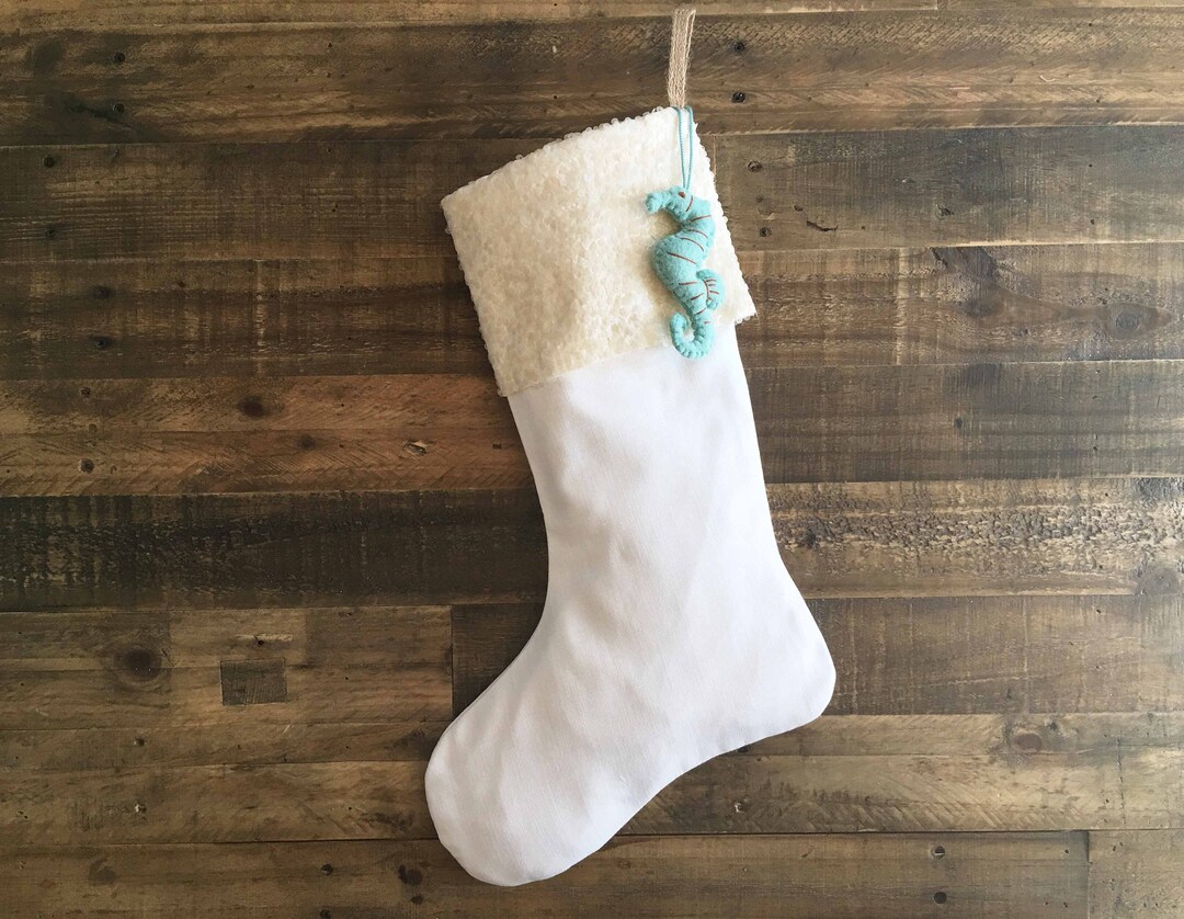 White Linen Stockings - Ivory Sequin & White LINEN Stocking - Christmas ...