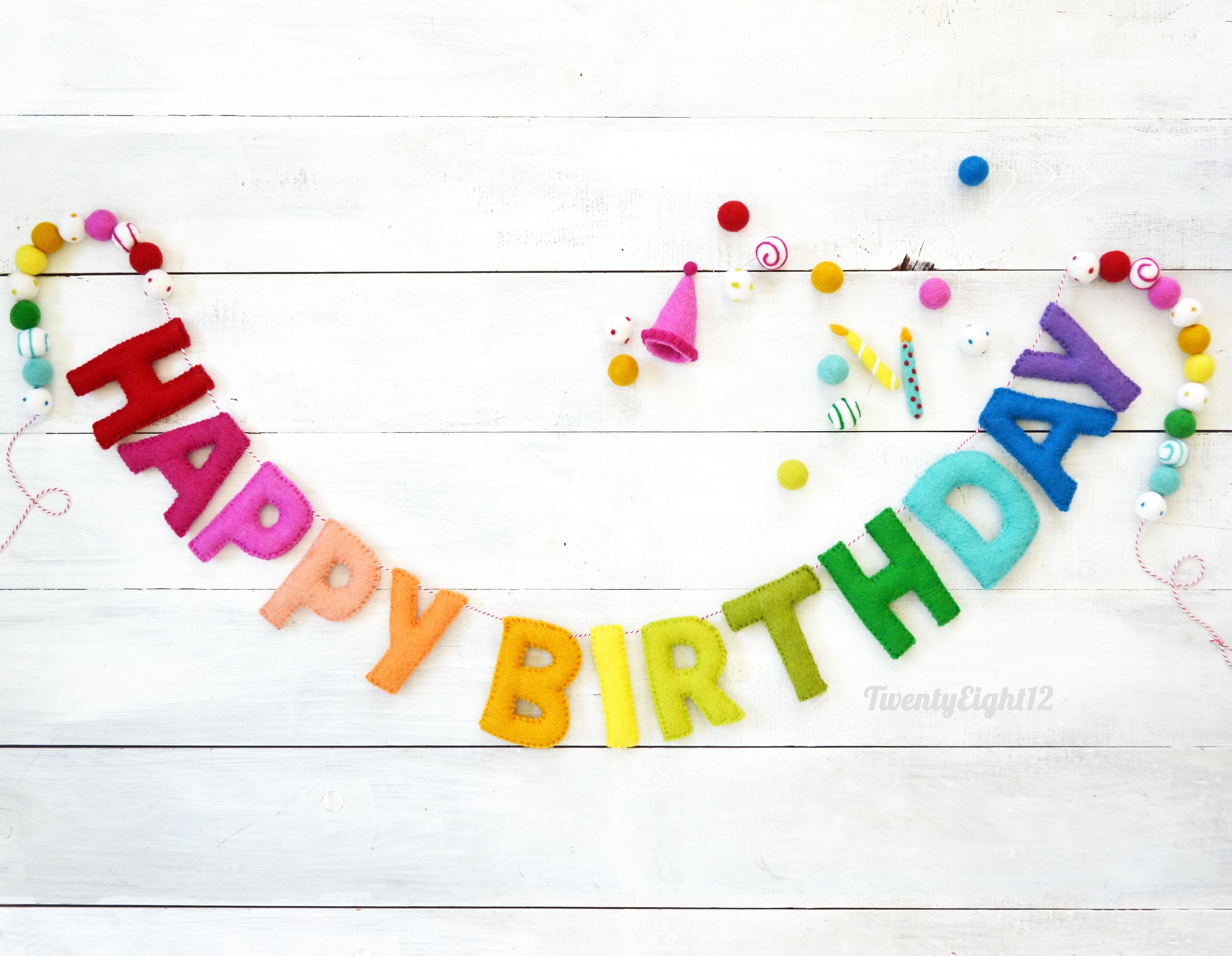 Felt Ball Garland Birthday Garland HAPPY BIRTHDAY Garland - Etsy