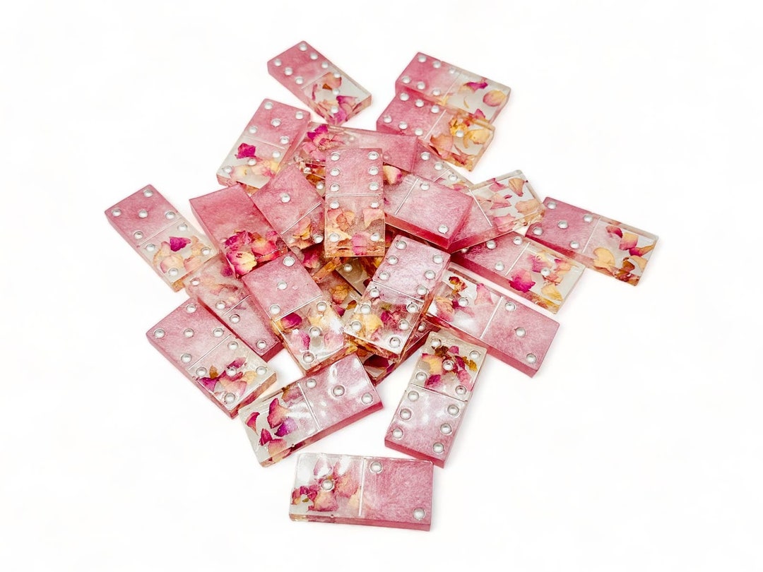 Pink Acrylic Resin Dominos With Dried Pink Rose Petal Inside - Etsy