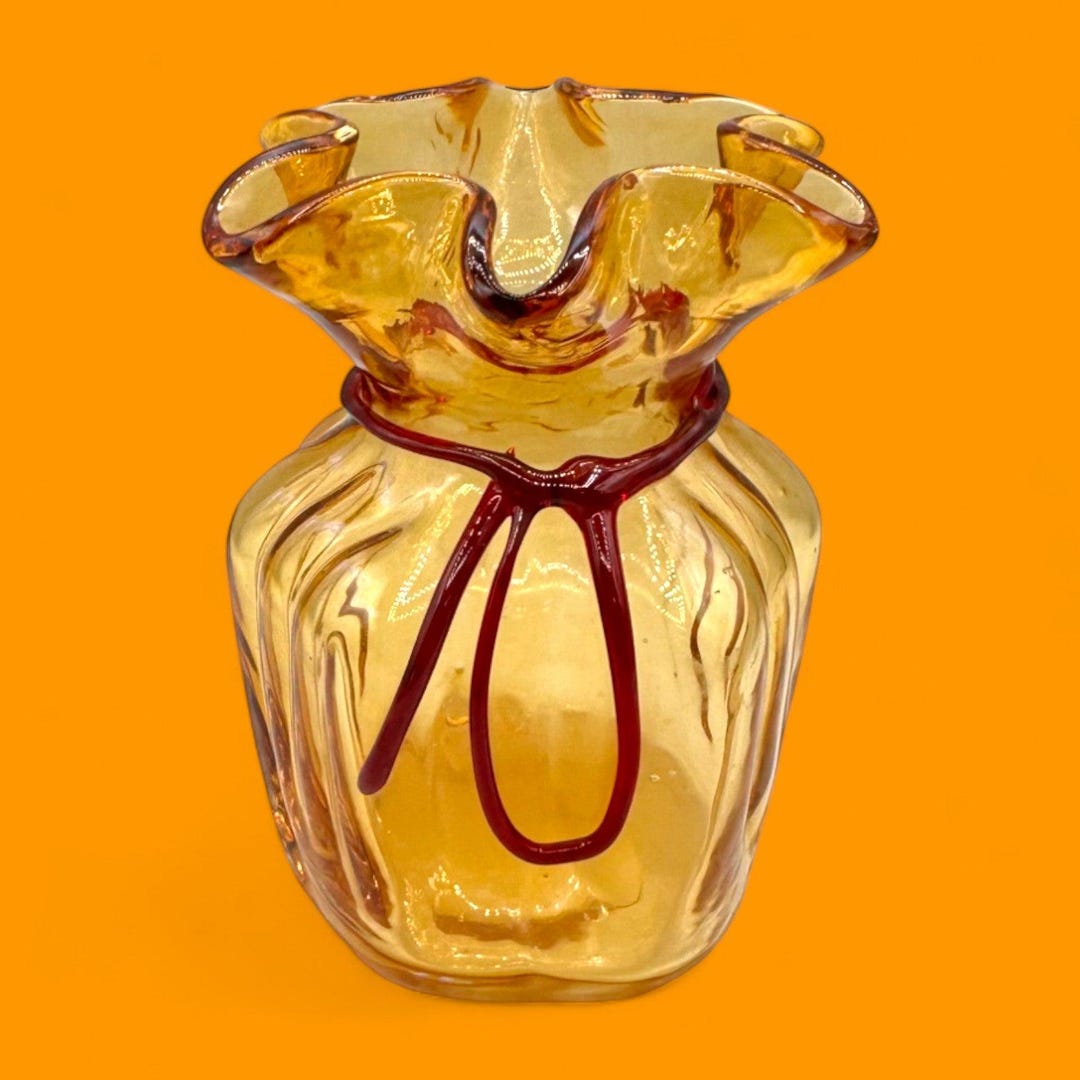 Rare Amber Ribbed Glass Sack Vase 5" - Vintage - Etsy