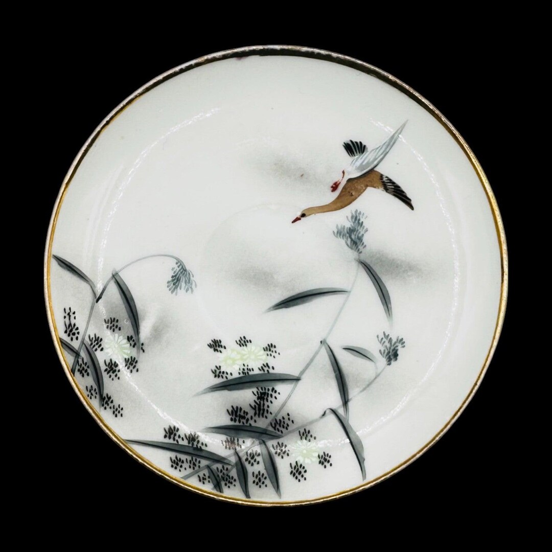 Vintage Japanese Crane Plate - Hand-painted, Gold Rimmed, Signed - Etsy
