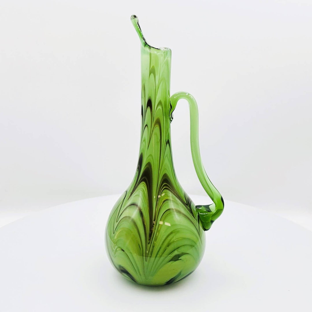 Swirl Green Altaglass Hand Made Glass Pitcher / Mid-century - Etsy