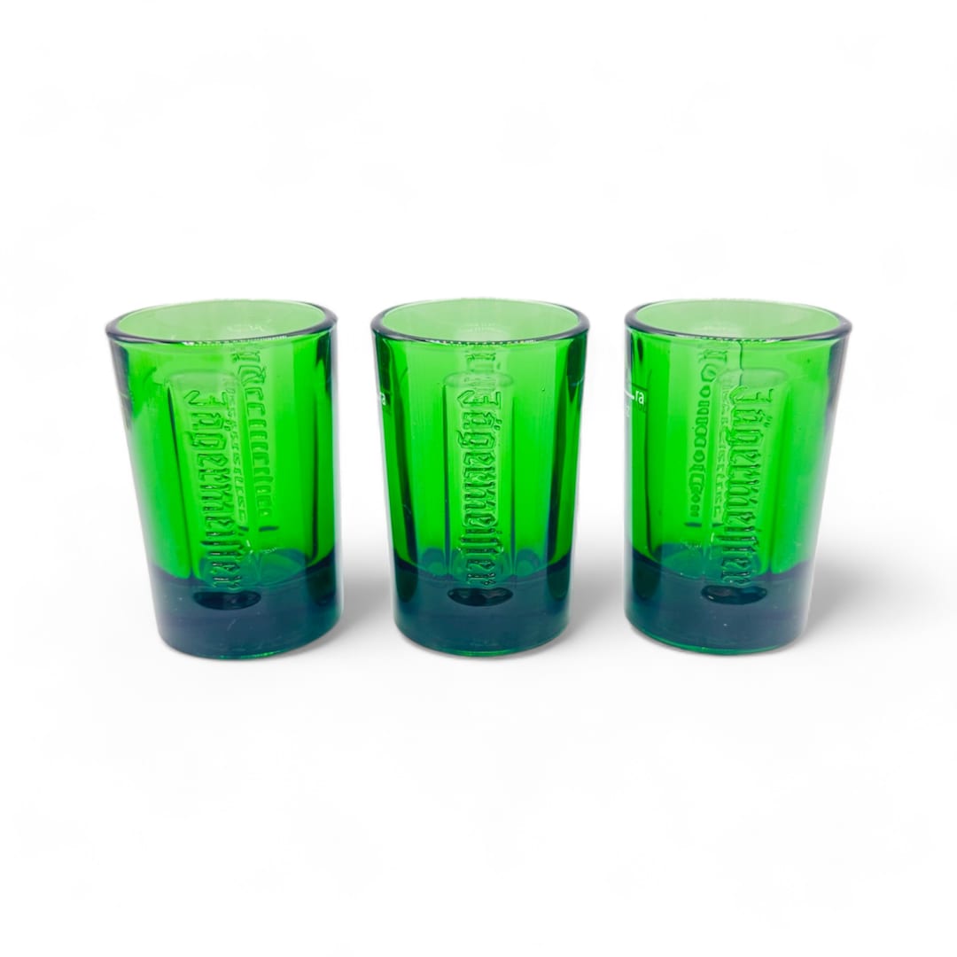 Vintage Green Jager Meister Embossed Shot Glasses Set of 3 Jagerbomb ...