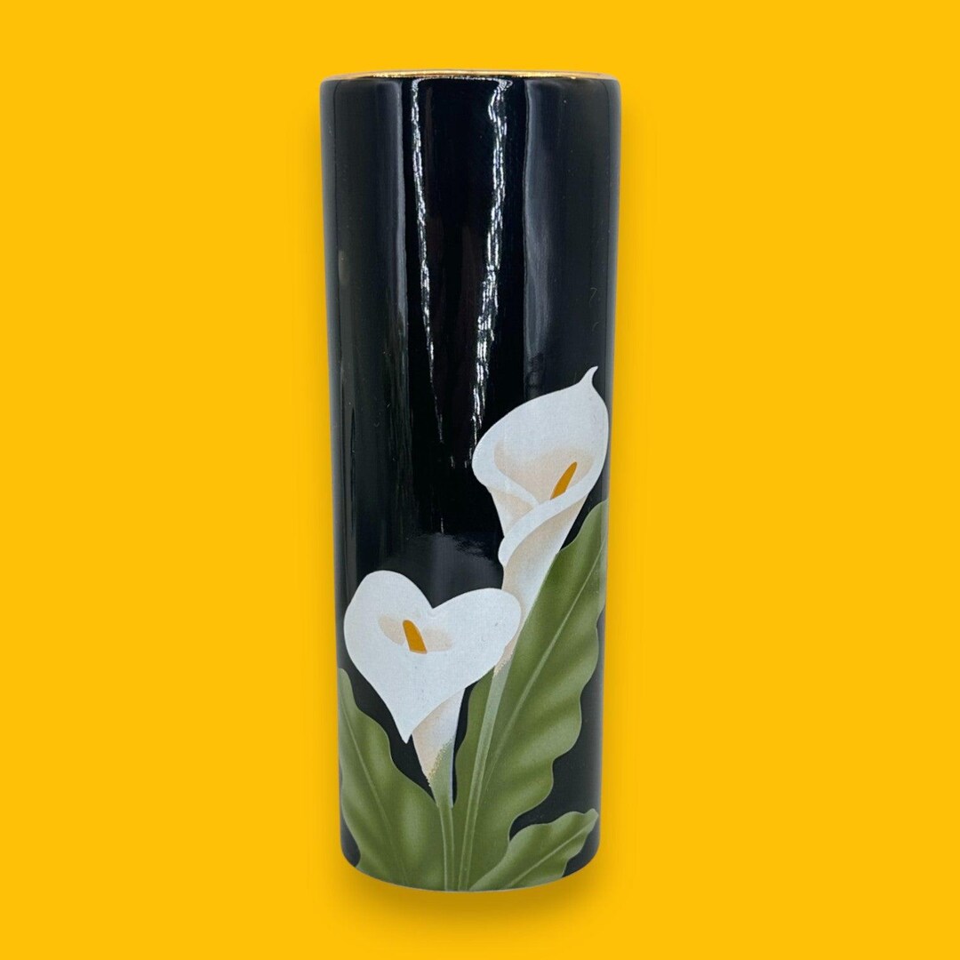 Vintage Otagiri Japan Calla Lily Design Vase – 1980's Porcelain Black ...
