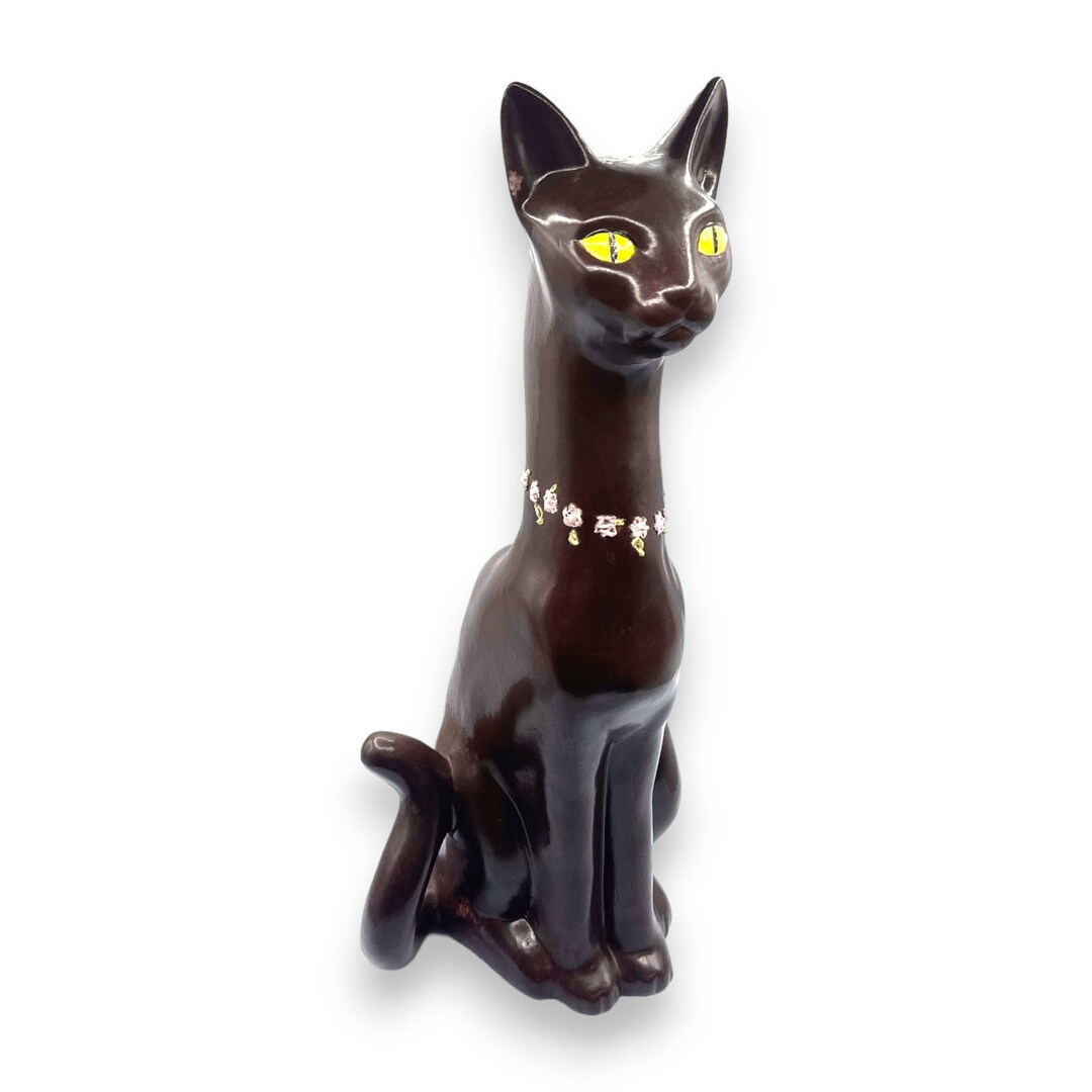 Vintage Tall and Slender Siamese Cat Statue - Ceramic Chocolate Brown ...