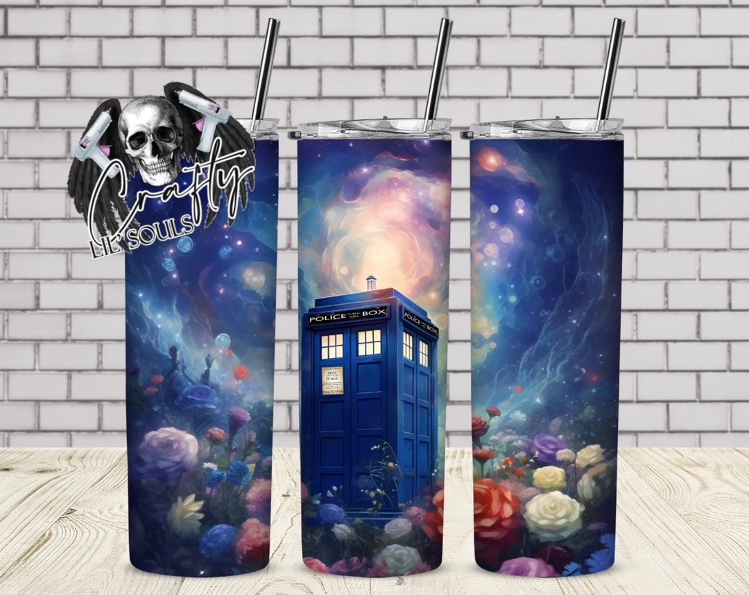 Dr. Who TARDIS Watercolor Galaxy Floral 20oz Tumbler Design ...