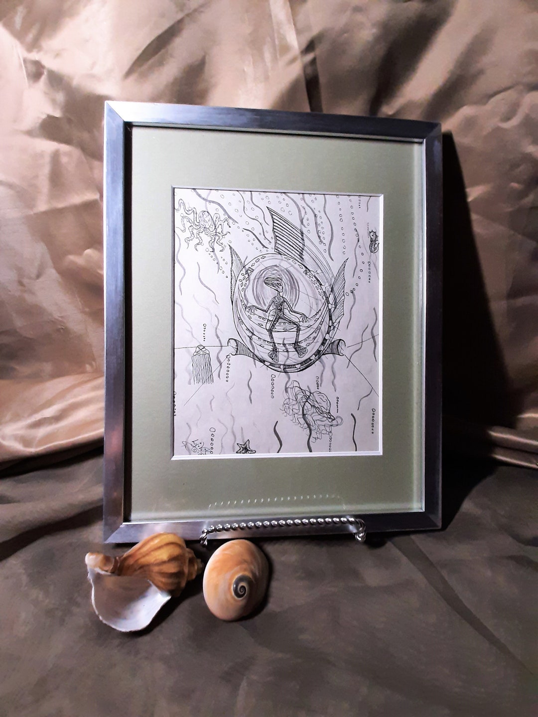 Pen & Ink Drawing of Deep Sea Alien- Explorer - Etsy