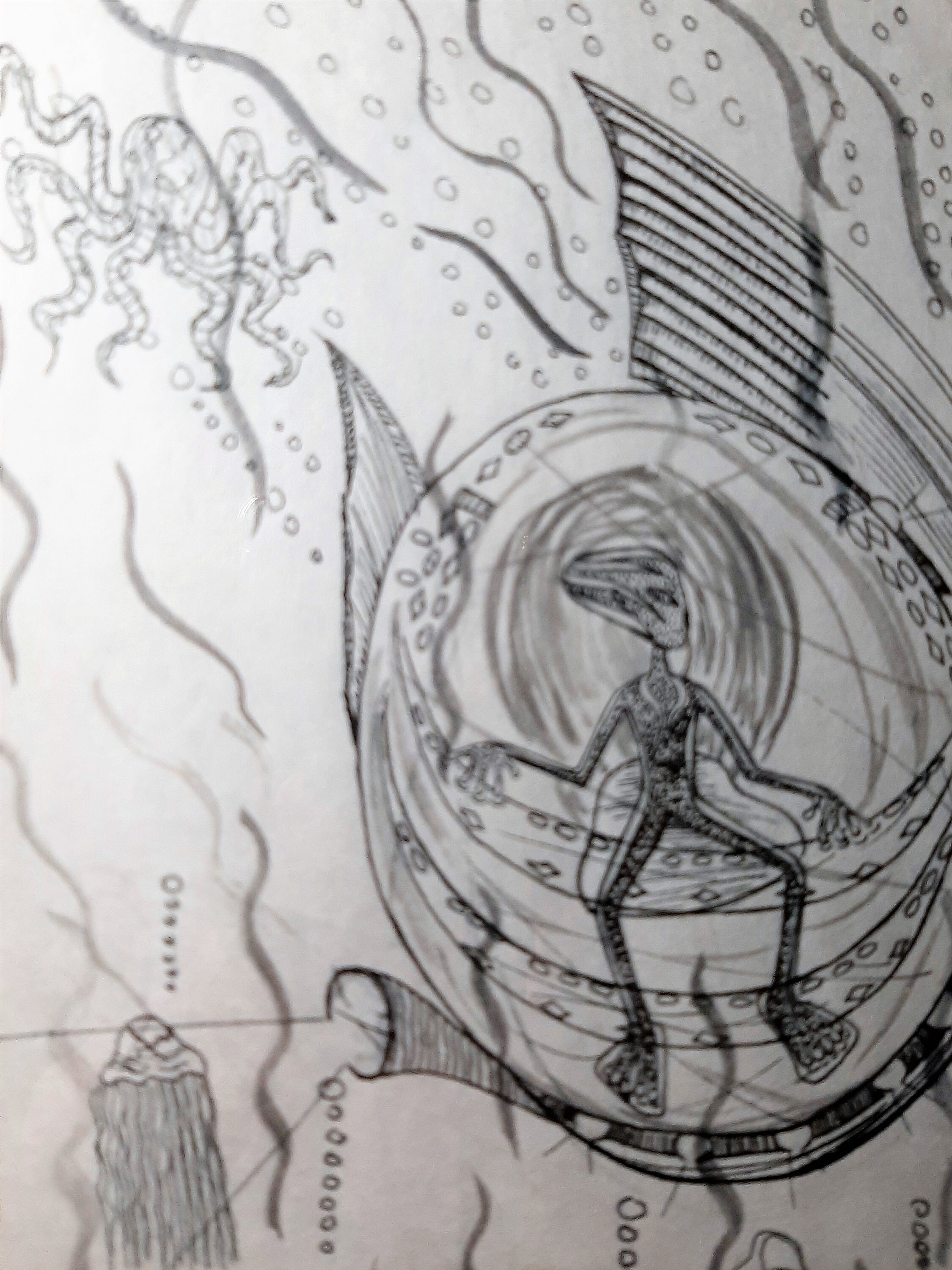 Pen & Ink Drawing of Deep Sea Alien Explorer - Etsy