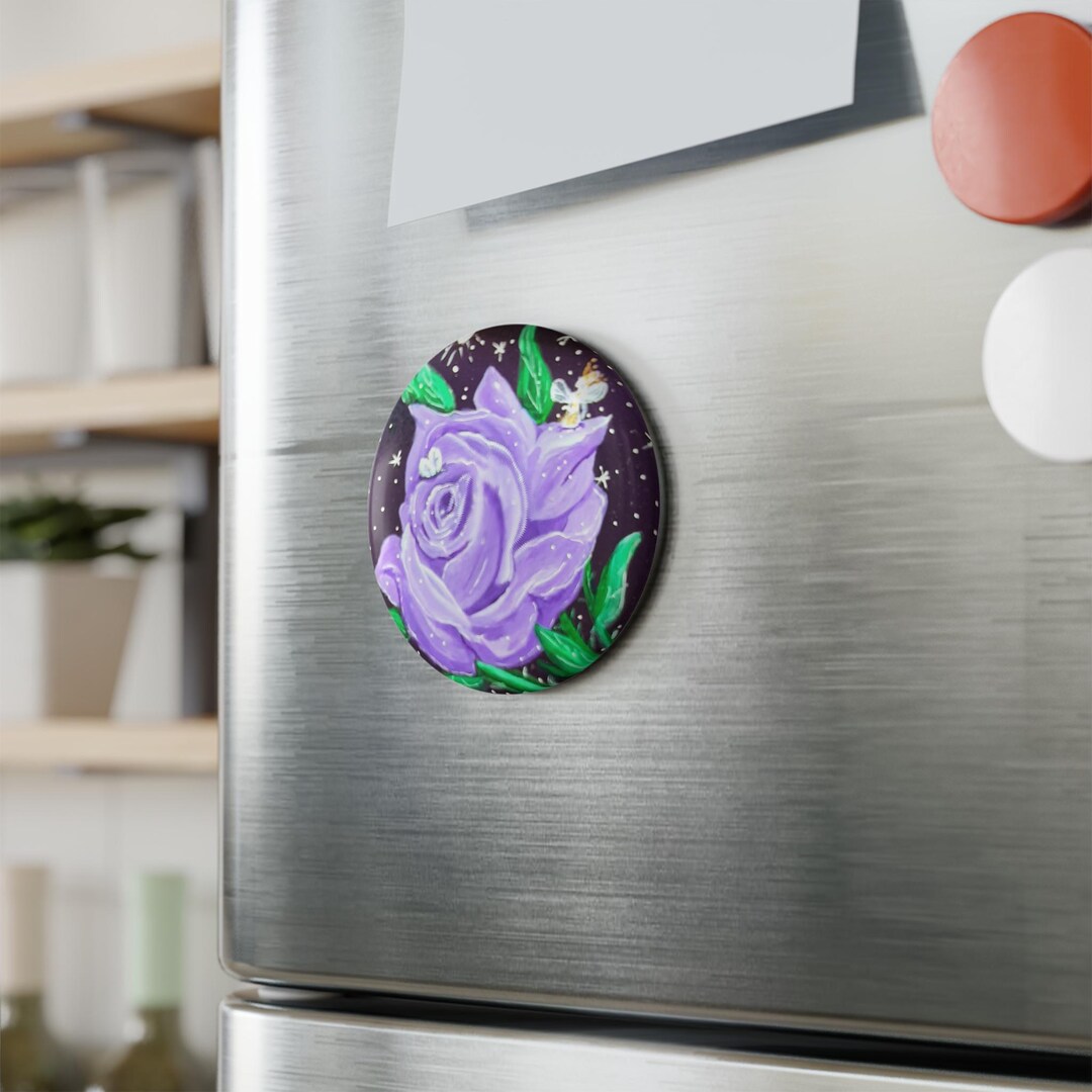 Lavender Rose Fairy Button Magnet, Round - 1 & 10 Pcs, Refrigerator ...