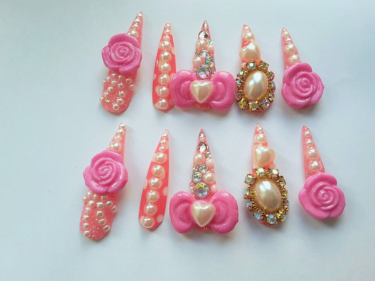 Pink Hime Kawaii 3D Deco Gyaru Lolita Princess Nails | Etsy UK