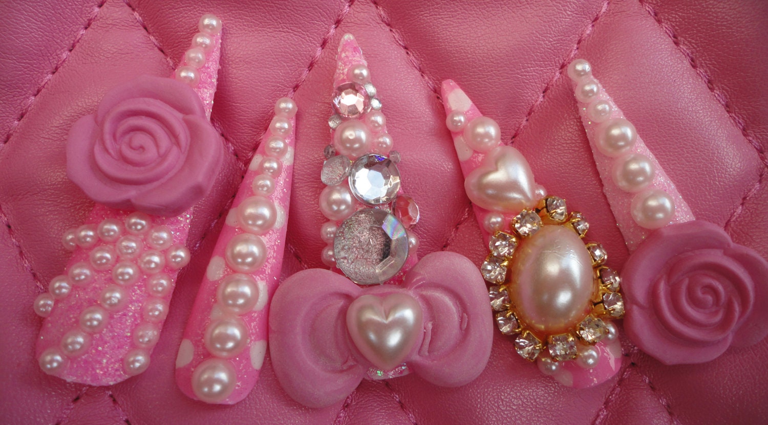 Pink Hime Kawaii 3D Deco Gyaru Lolita Princess Nails - Etsy UK