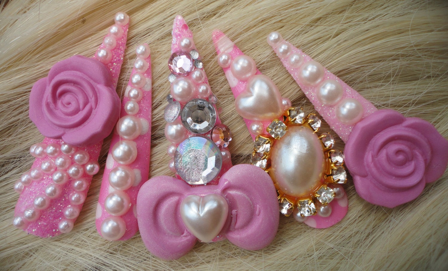 Pink Hime Kawaii 3D Deco Gyaru Lolita Princess Nails - Etsy UK