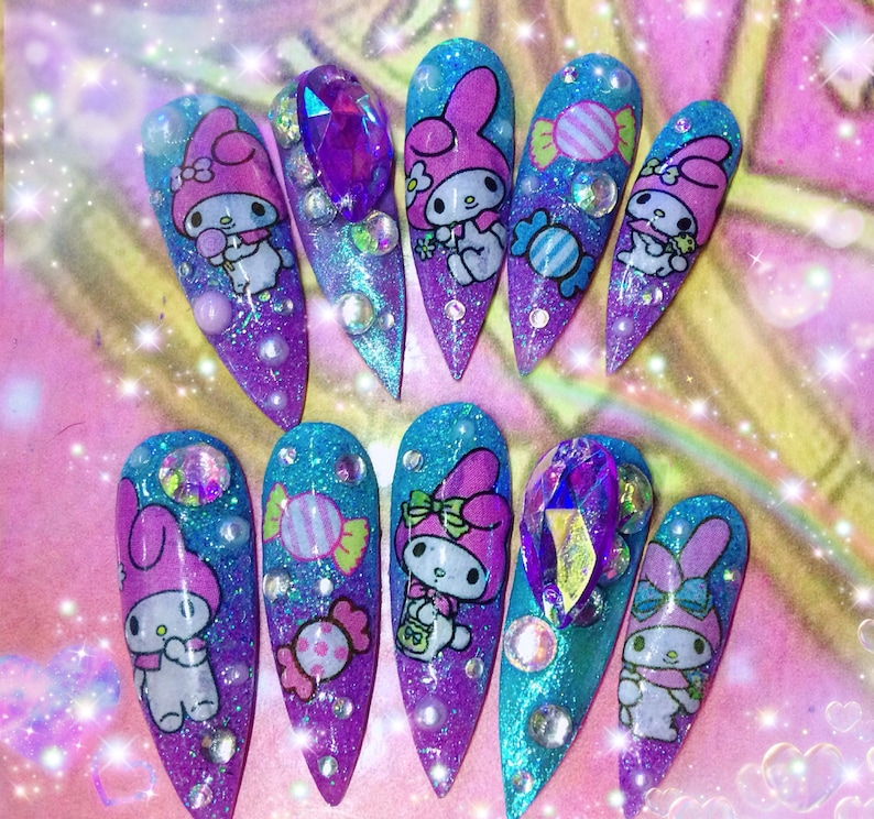 My Melody Or Kuromi Kawaii Nails Etsy
