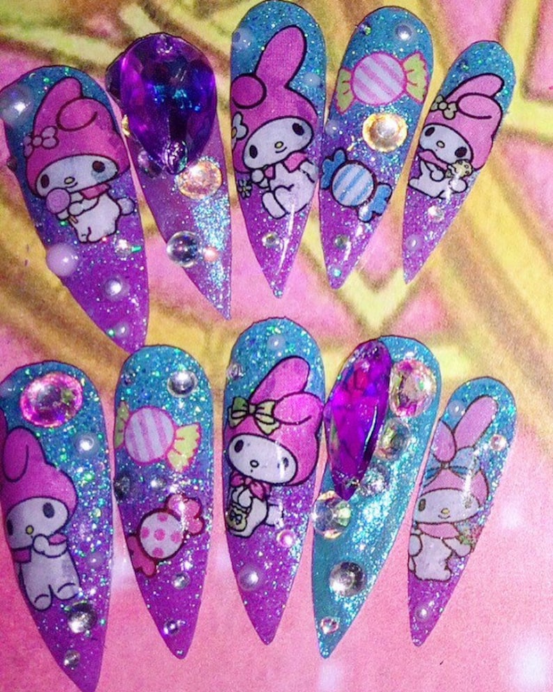 My Melody Or Kuromi Kawaii Nails Etsy