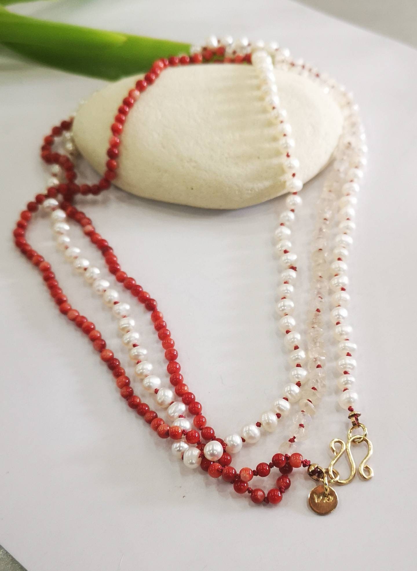 Long Beaded Pearl Necklace Hand Knotted Pearls Rainbow - Etsy