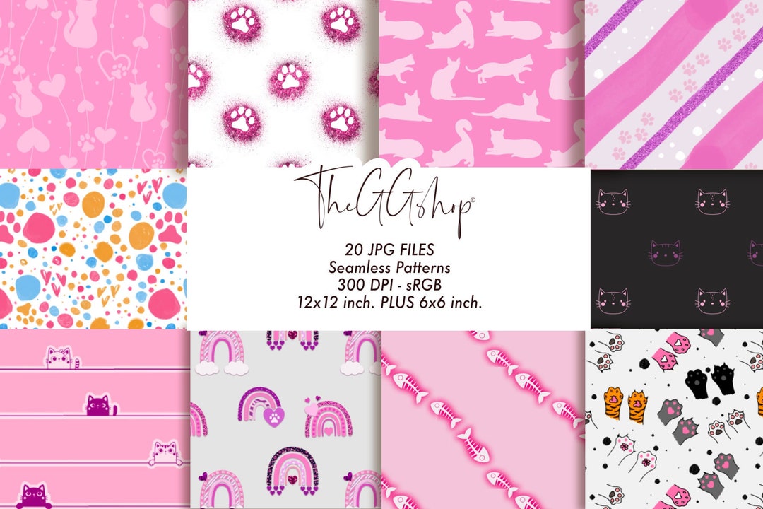 Cat Seamless Pattern Paper Pack: Cat Lady, Paws, Animal Print (digital ...