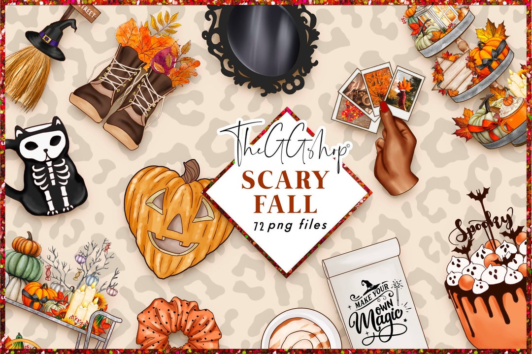 Fall Halloween Clipart: Pumpkin, Wreath, Planner Stickers (digital ...