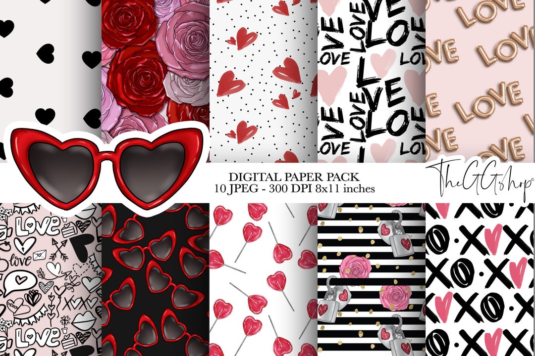 Valentine's Day Digital Paper Pack, Holiday Digital Paper, Love Digital ...