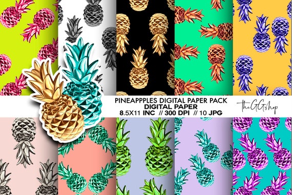 Summer Digital Paper Pack Pineapple Paper Pack Tropical - Etsy