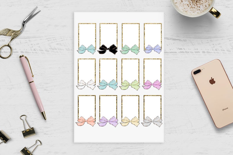 Bow Printable Planner Stickers, Boxes, Tags, Flags Stickers, Functional ...
