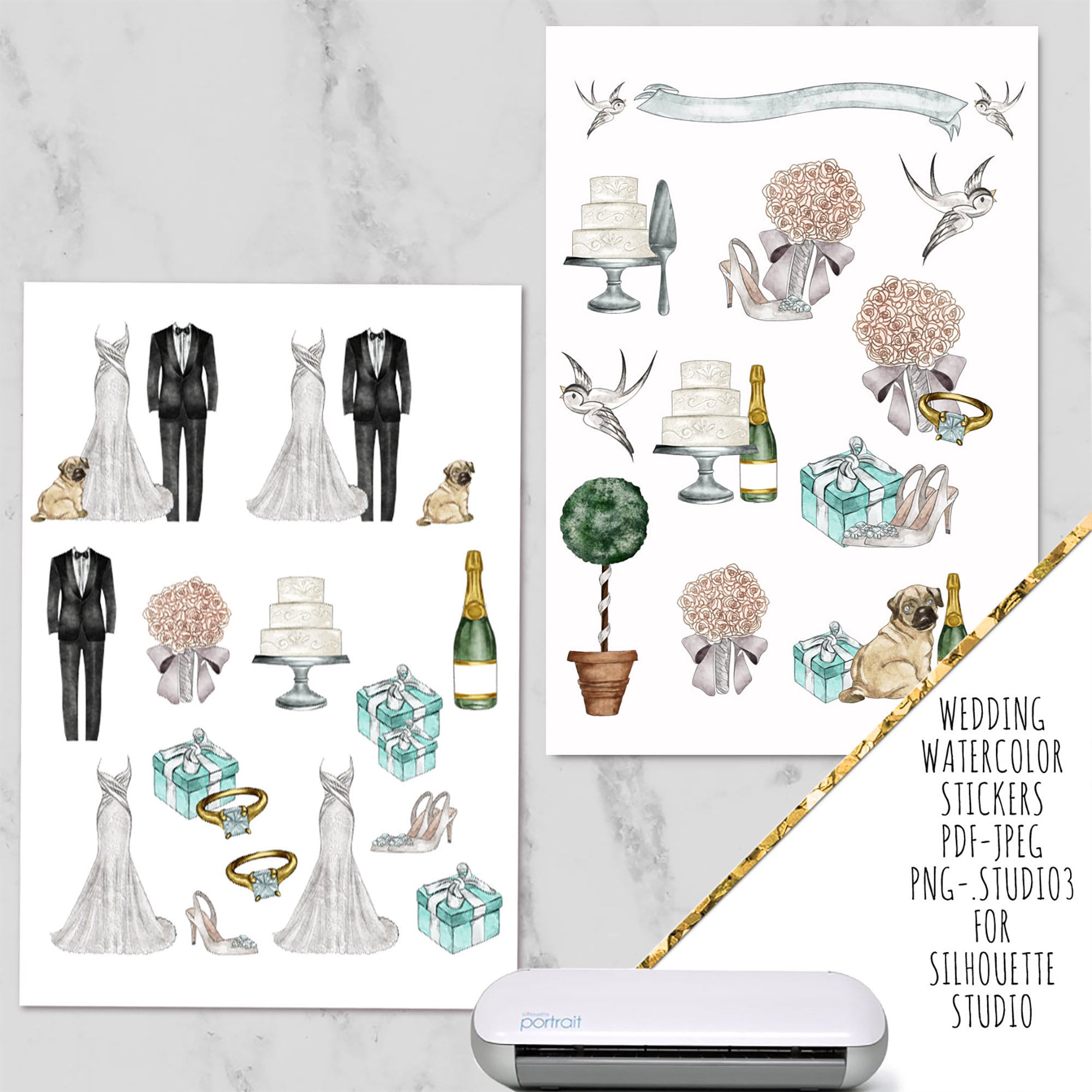 Watercolor Wedding Stickers Set 2 Files Png Pdf Jpeg | Etsy