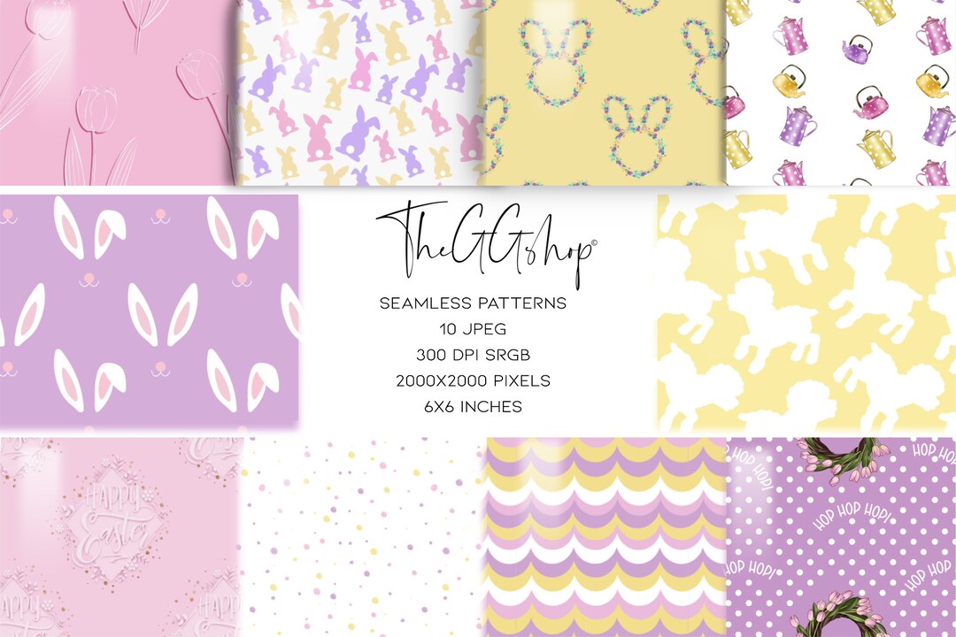Easter Bunny Seamless Pattern Set: Spring Scrapbooking Paper (digital ...